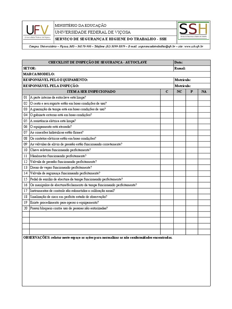 Checklist09 Autoclave Segurança | PDF