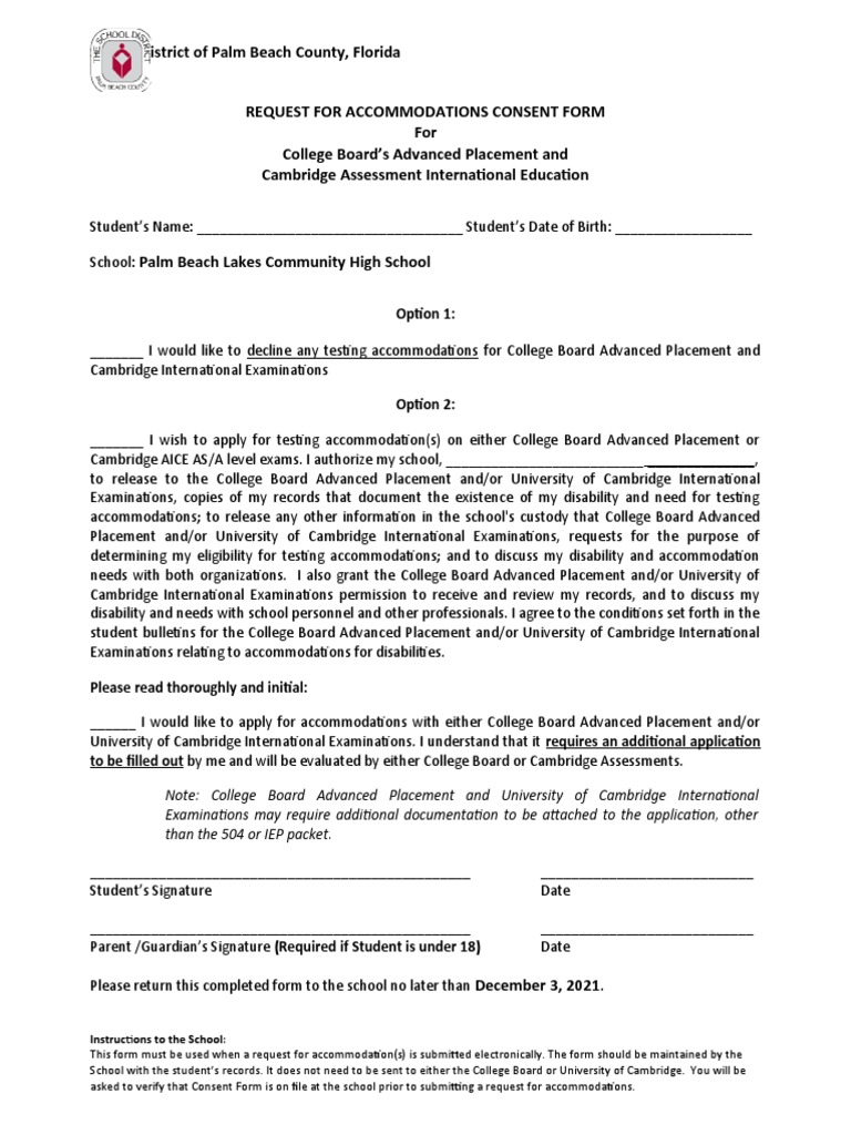 Request For Accommodations Consent Form Final Pdf Test Assessment