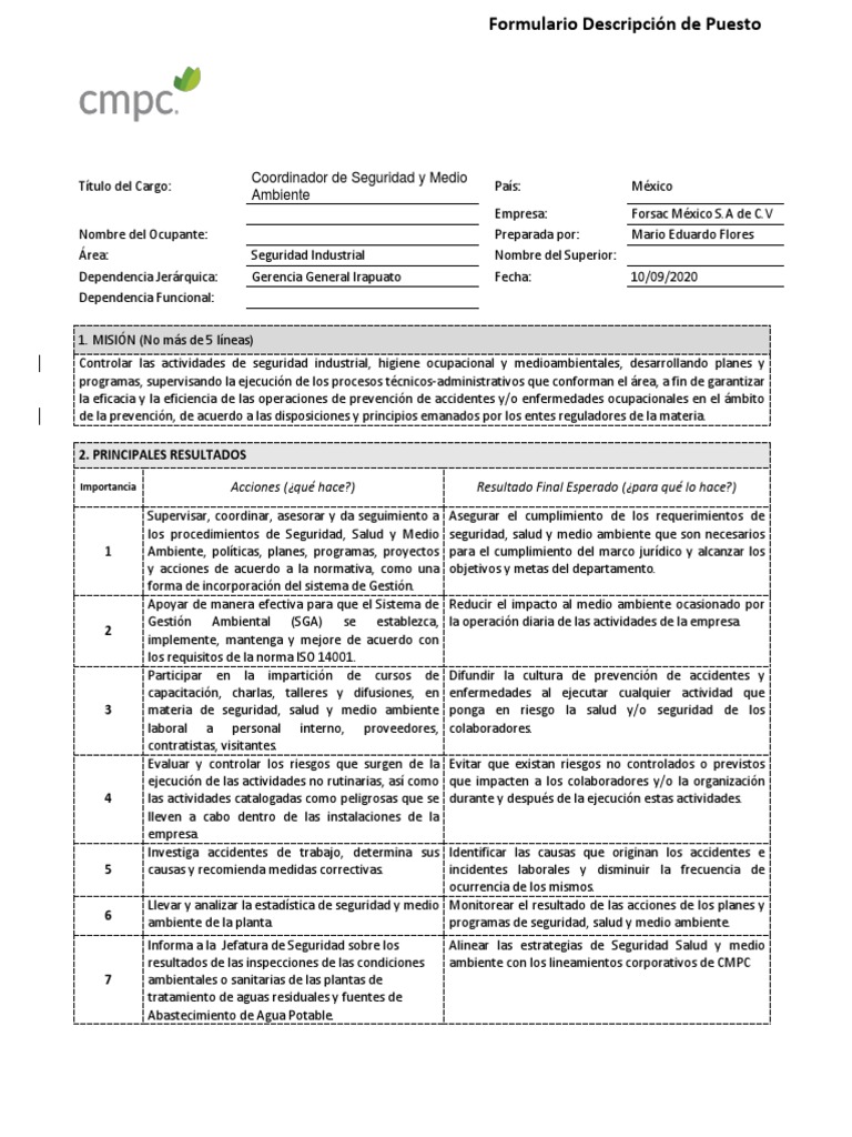 Descripcion de Puesto Coordinador de Desarrollo Sustentable | PDF | Valores | Presupuesto