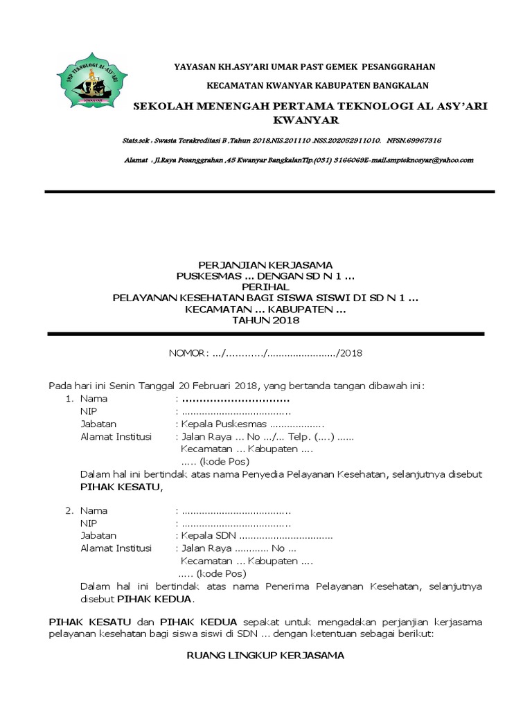 Contoh Mou Sekolah Dengan Puskesmas Terbaru | PDF