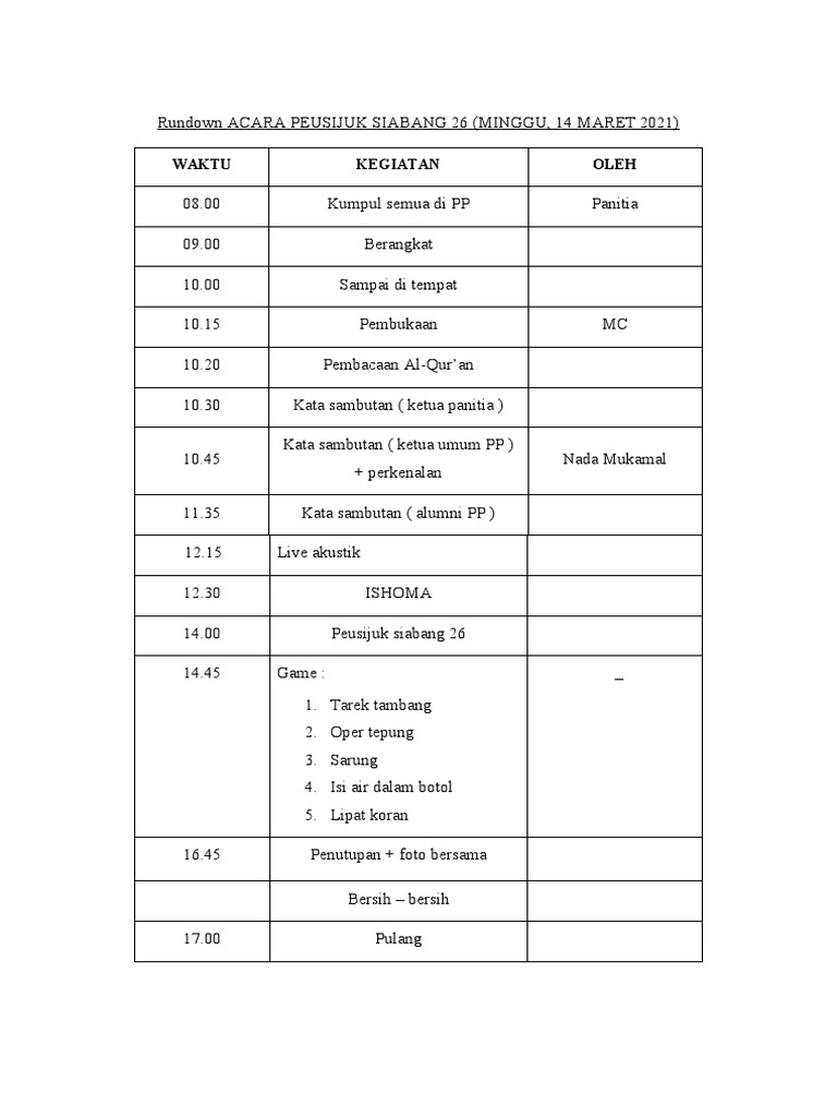 Rundown ACARA PEUSIJUK SIABANG 26 | PDF