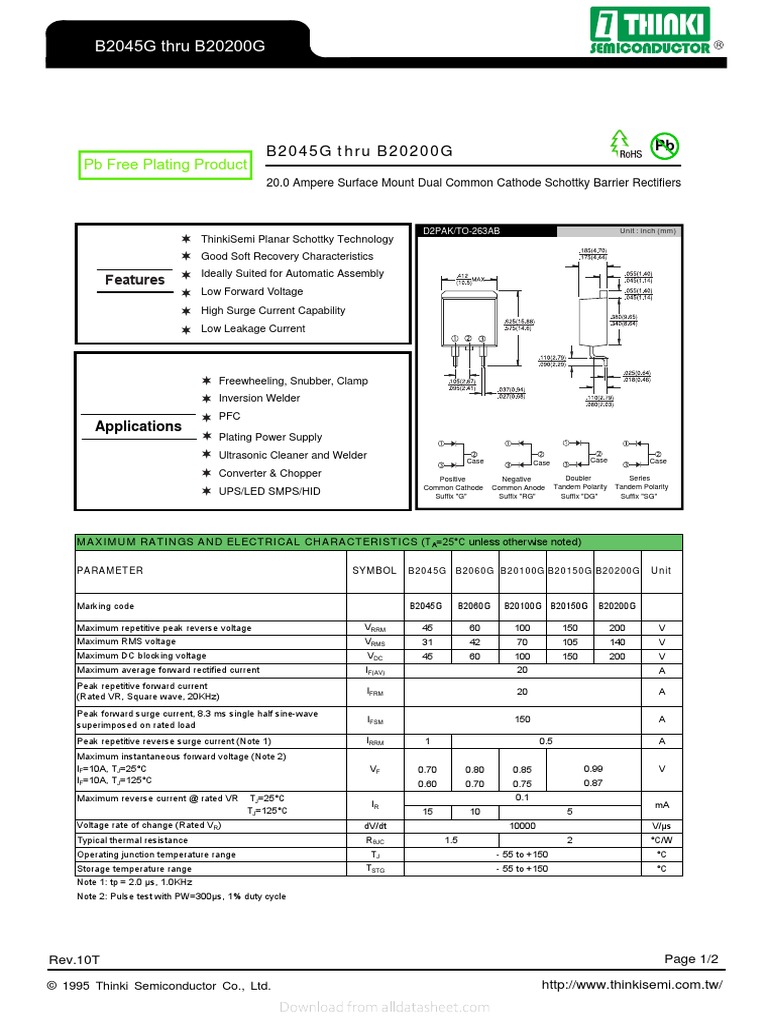 B2045G Thru B20200G | PDF | Rectifier | Electric Power