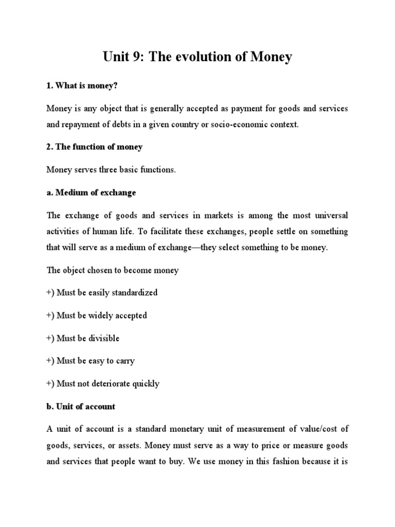 Evolution and Functions of Money | PDF | Money | Currency
