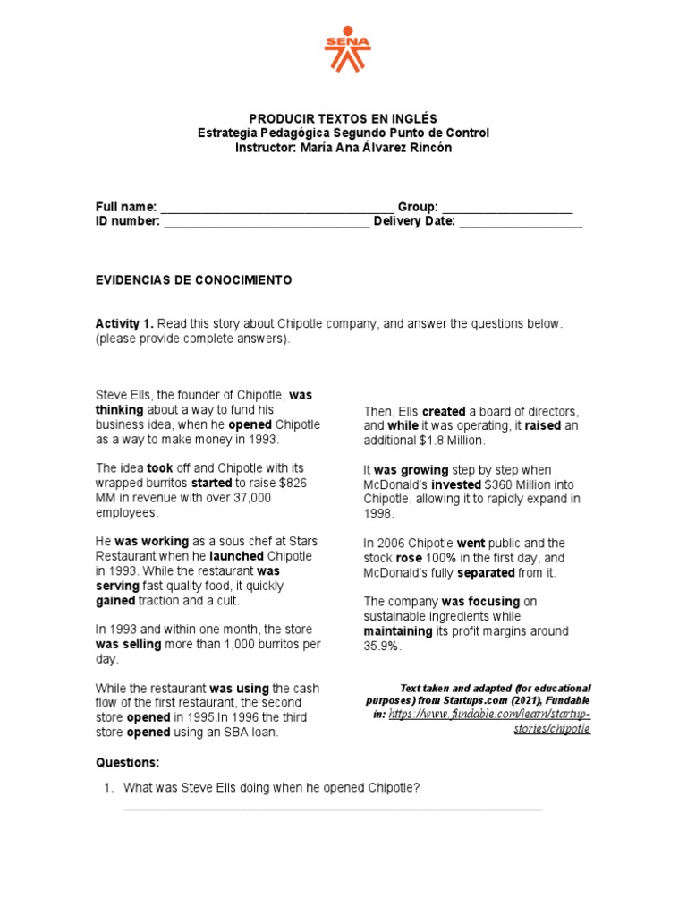 Stories/chipotle: Text Taken and Adapted (For Educational in | PDF ...