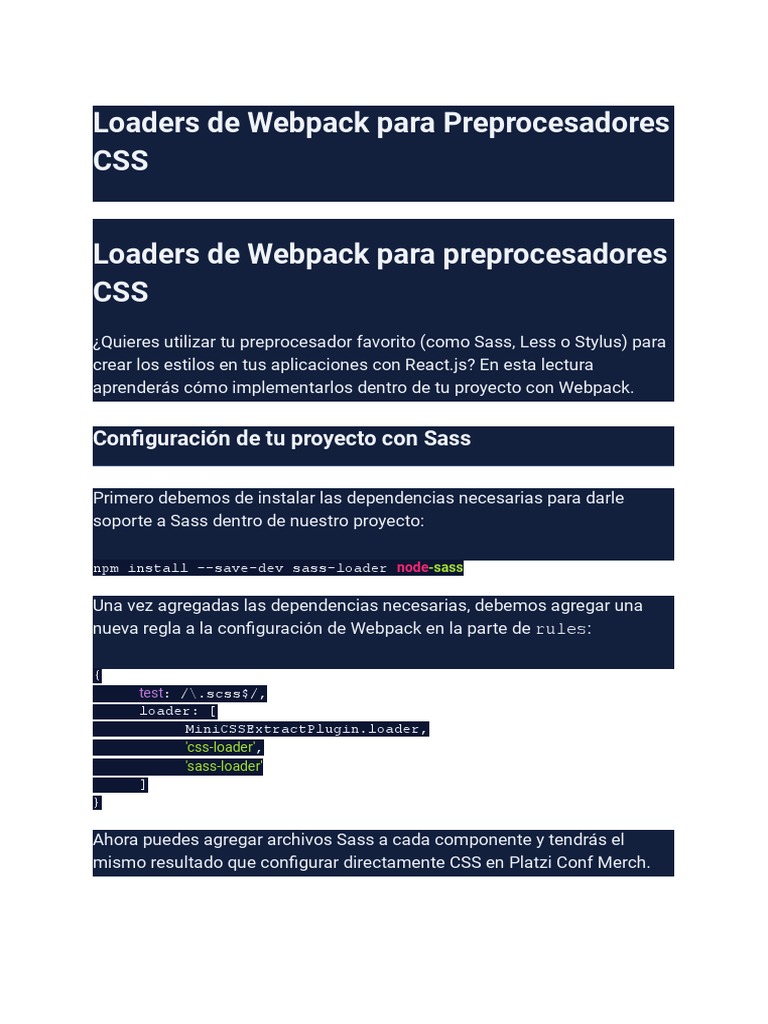 Loaders de Webpack para Preprocesadores CSS | PDF