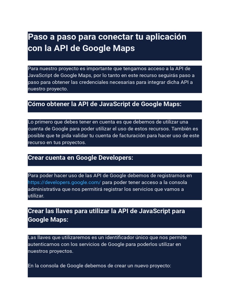 Conectar API Google Maps: Guía Paso a Paso | PDF | Script Java ...
