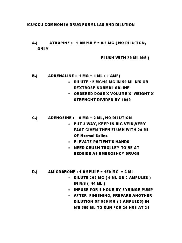 Icu Drug Calculation | PDF | Intravenous Therapy | Syringe