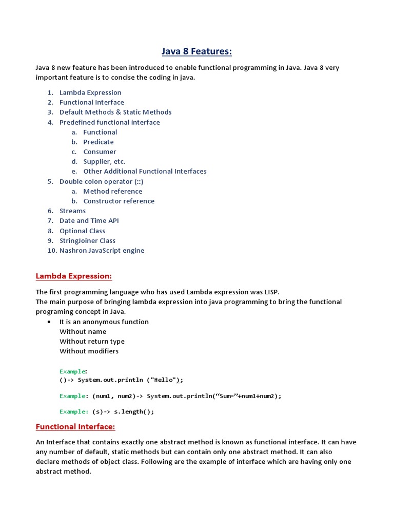 Java - 8 - Features Notes | PDF | Method (Computer Programming ...