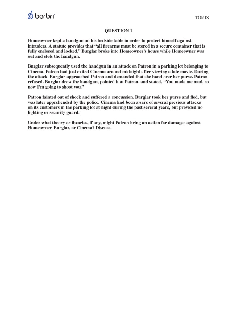 Torts Essay 1 | PDF | Negligence | Conversion (Law)