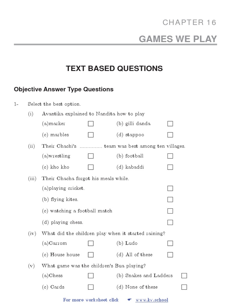 Games We Play: Text Based Questions | PDF | Leisure | Sports