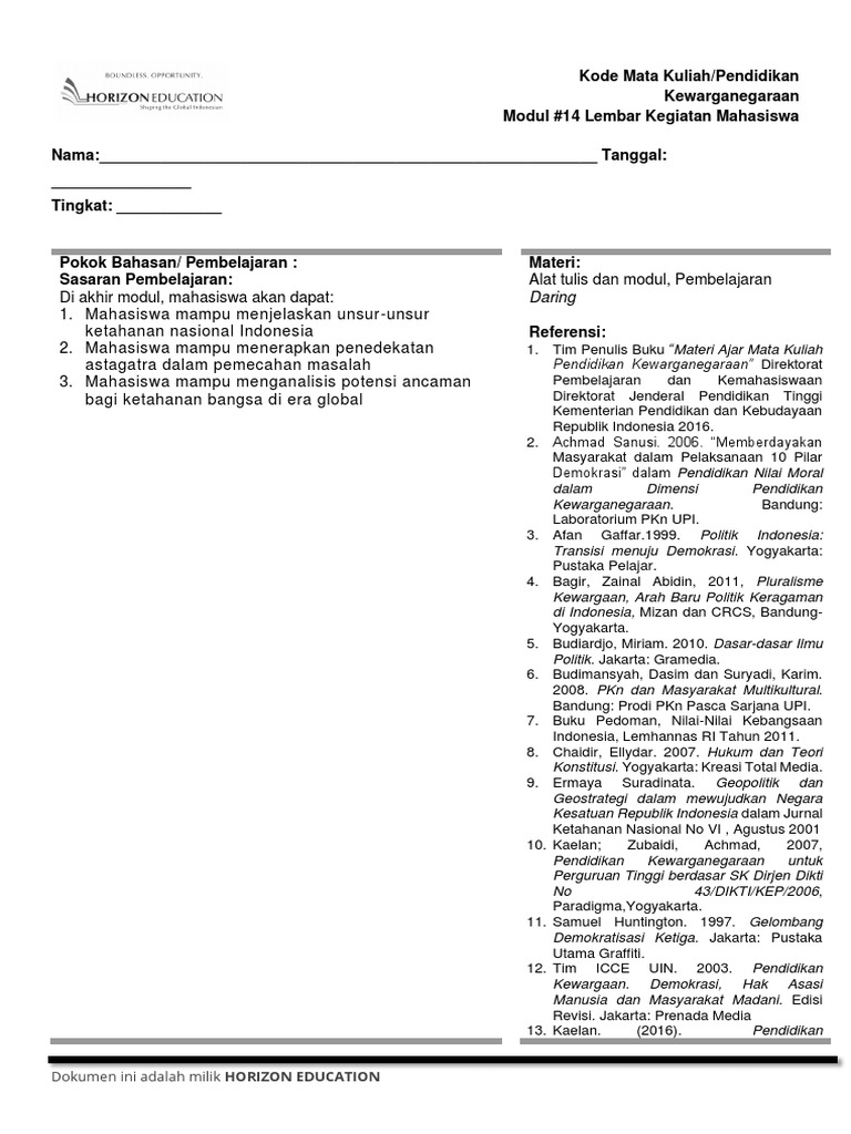 MODUL 14. Pendidikan Kewarganegaraan Students | PDF