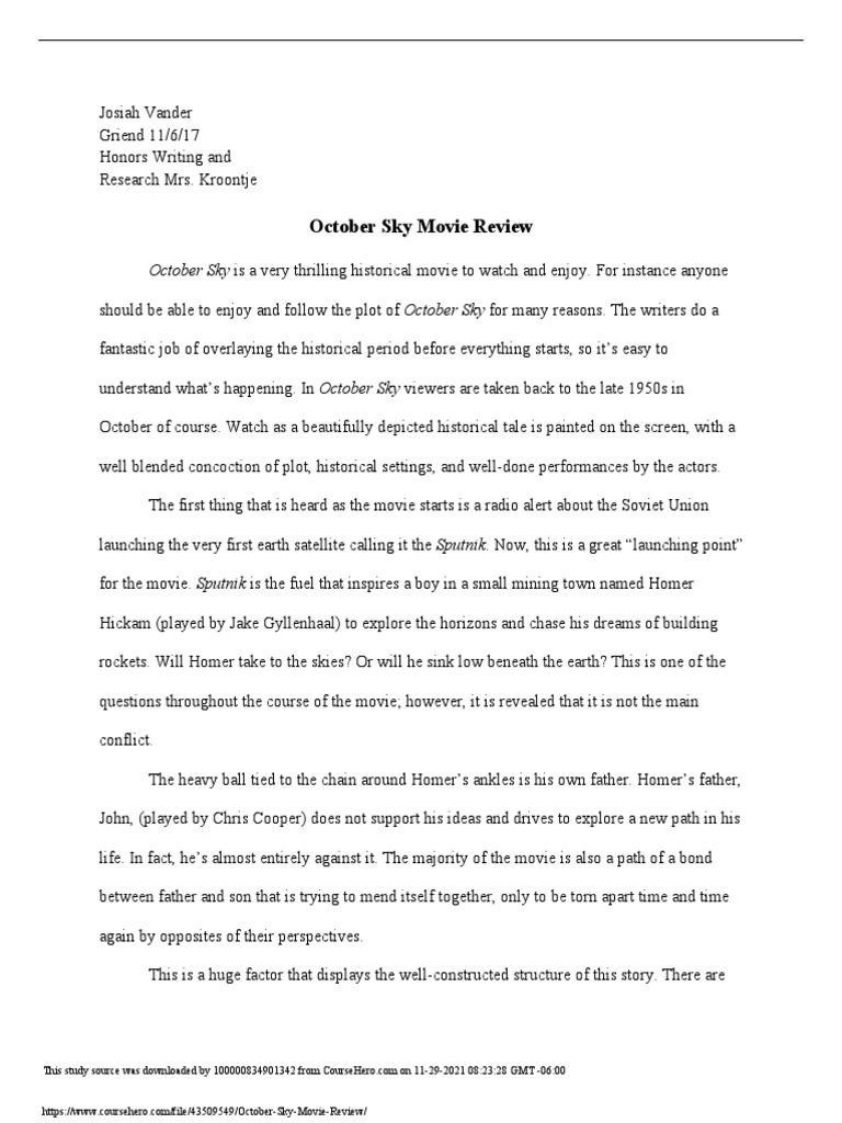 October Sky Movie Review | PDF