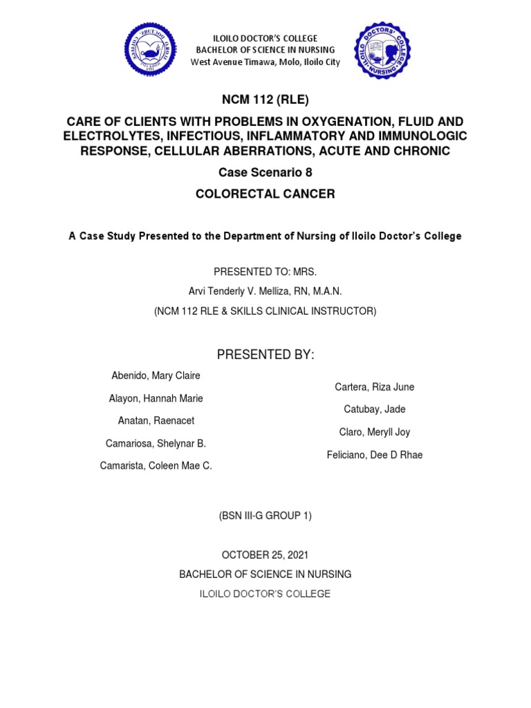 Nursing Care Management of a 68-Year-Old Male Diagnosed with Colorectal ...