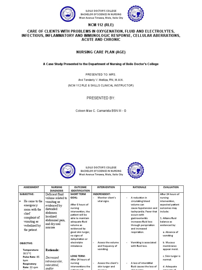 CAMARISTACM - NCP (AGE) (Deficient Fluid Volume) | Download Free PDF ...