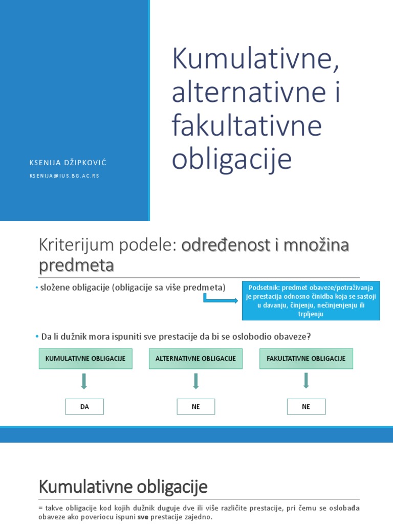 Kumulativne, Alternativne I Fakultativne Obligacije | PDF