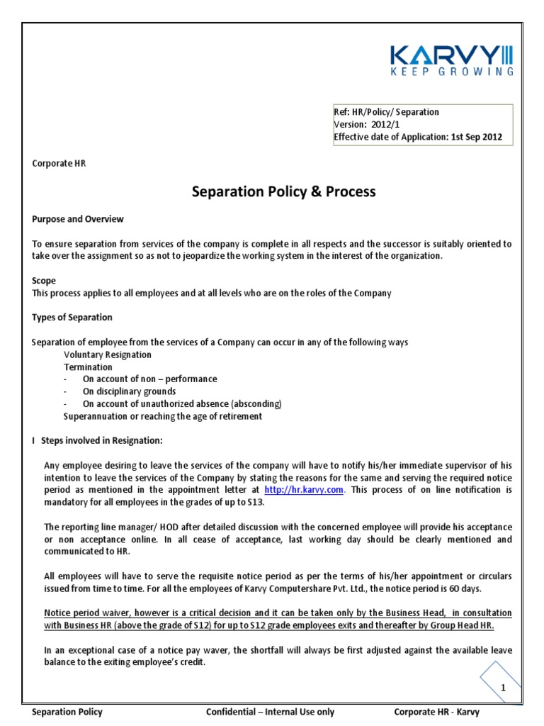 Separation Policy & Process: Purpose and Overview | PDF | Employment ...