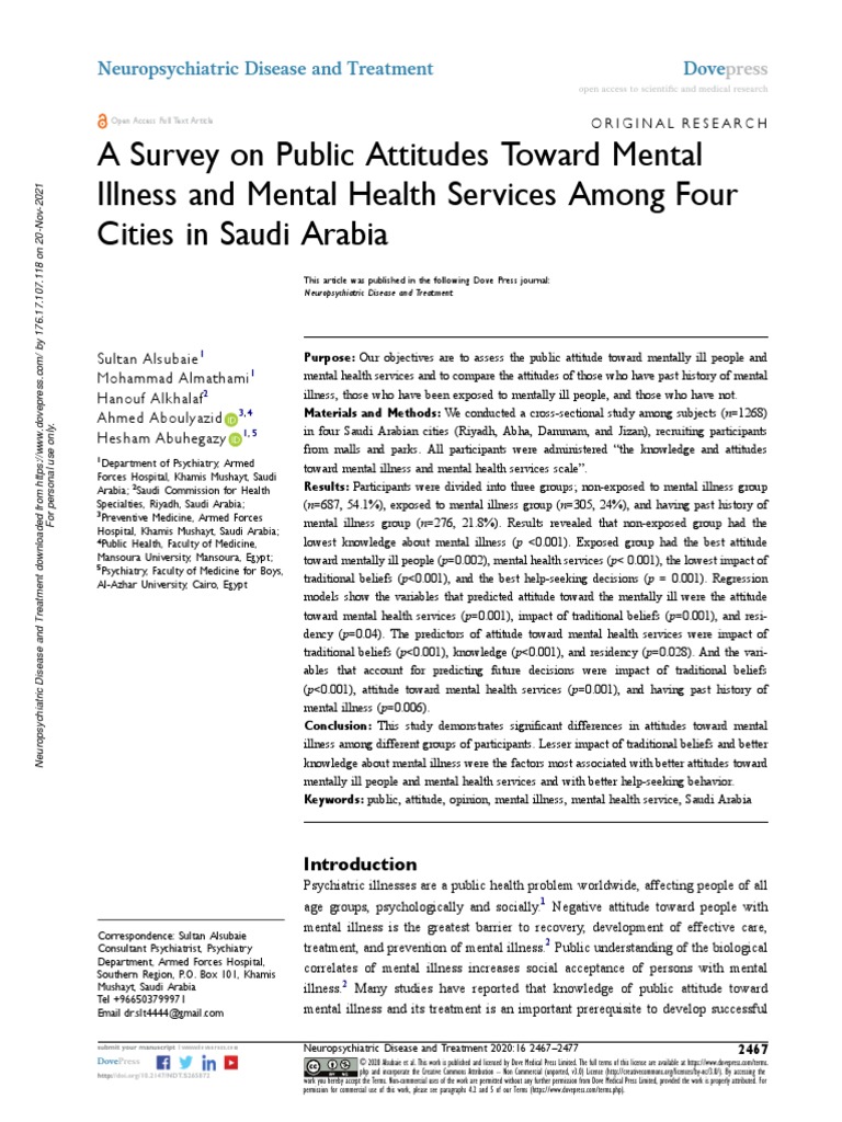 NDT 265872 A Survey On Public Attitudes Toward Mental Illness and Menta | PDF | Mental Disorder ...