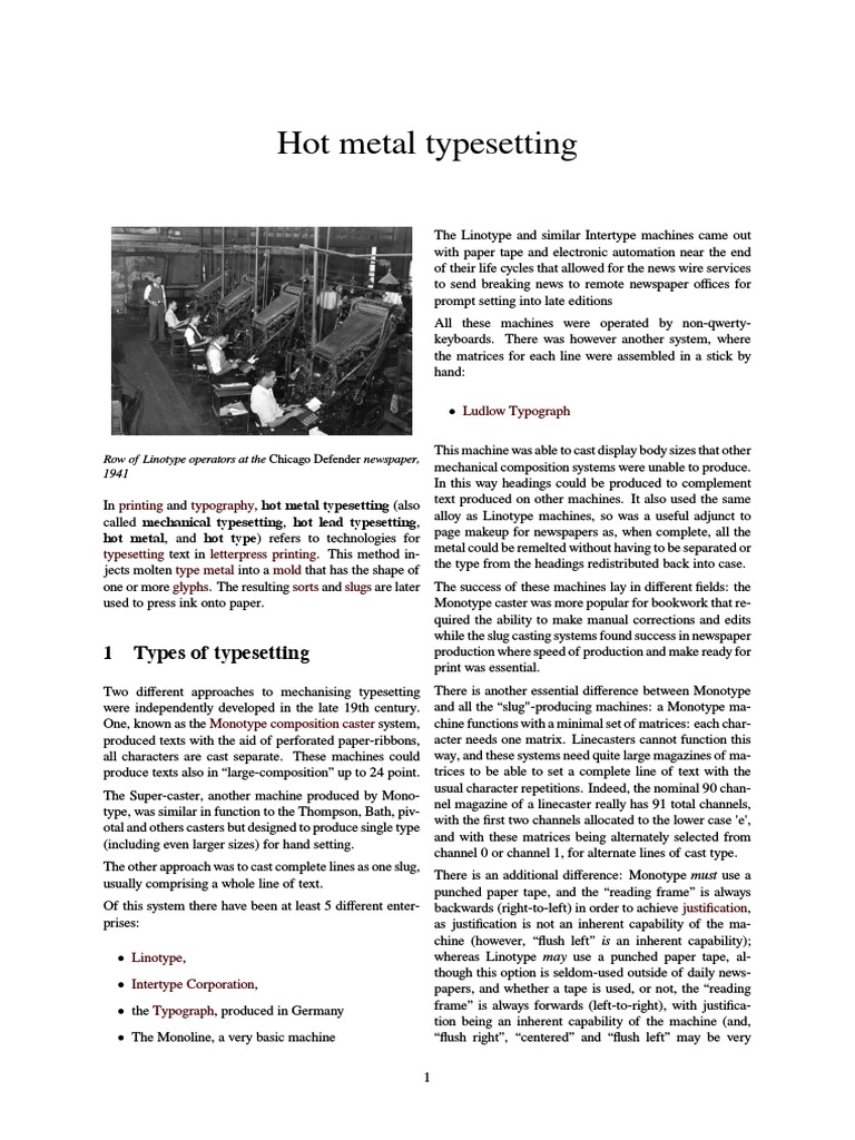 Hot Metal Typesetting | PDF | Publishing | Communication Design
