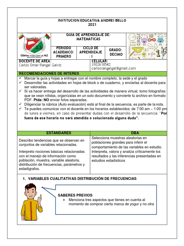 Guía de Matemáticas para Décimo Grado | PDF