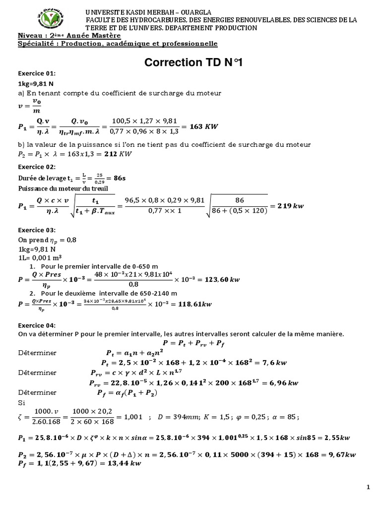 Correction TD Equpement 2021 | PDF | Puissance (physique) | Grandeur physique