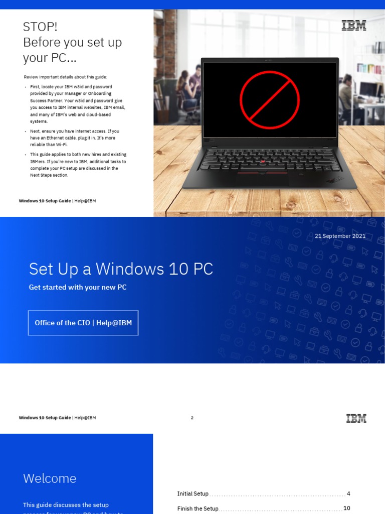 Stop! Before You Set Up Your PC : Windows 10 Setup Guide - Help@IBM | PDF