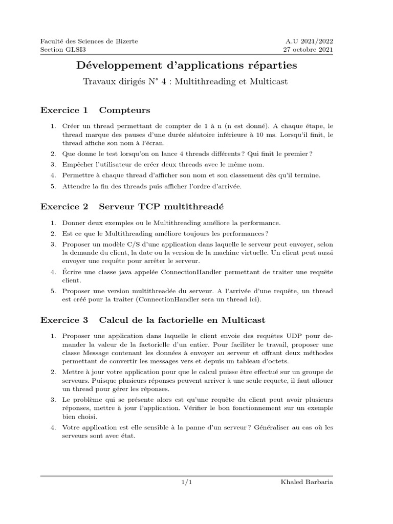TP 4 | PDF | Serveur (Informatique) | Thread (informatique)