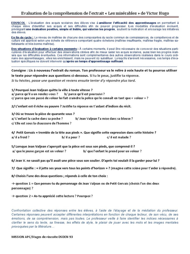 Evaluation Les Miserables PDF | PDF | Les misérables