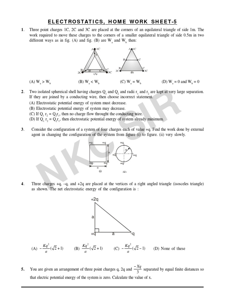 NK C SI R: Electrostatics, Home Work Sheet-5 | PDF | Triangle | Electrostatics