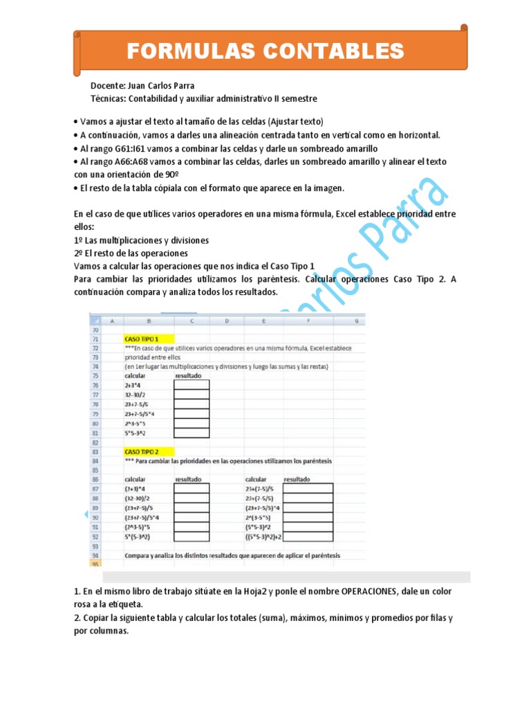 Taller Con Formulas Contables | PDF | Hoja de cálculo