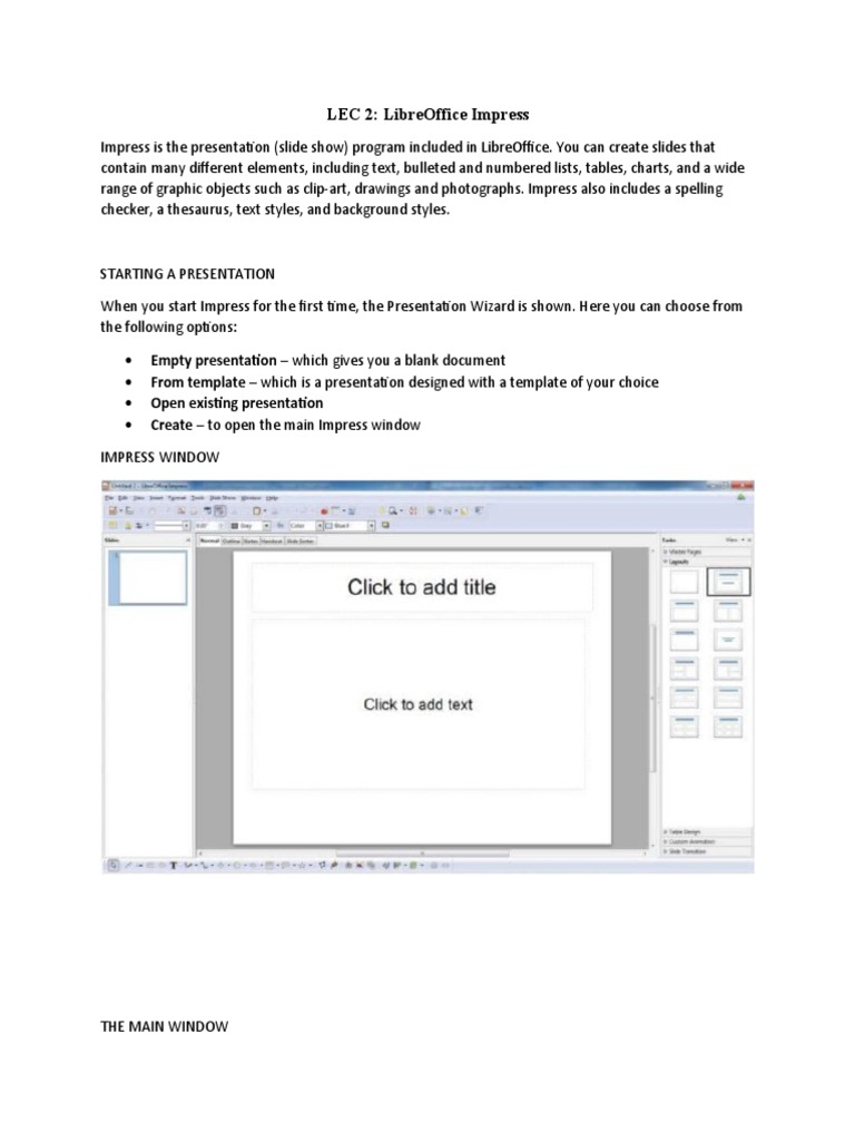 LEC 2 LibreOffice Impress | Download Free PDF | Window (Computing ...