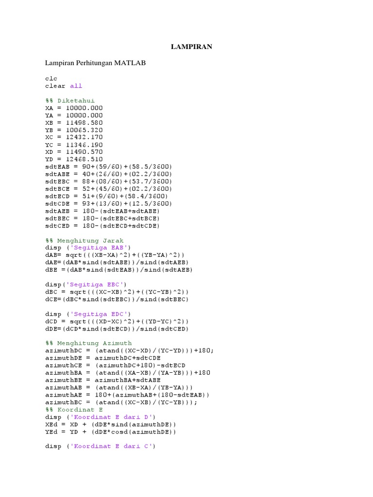 Lampiran Perhitungan MATLAB: %% Diketahui | PDF