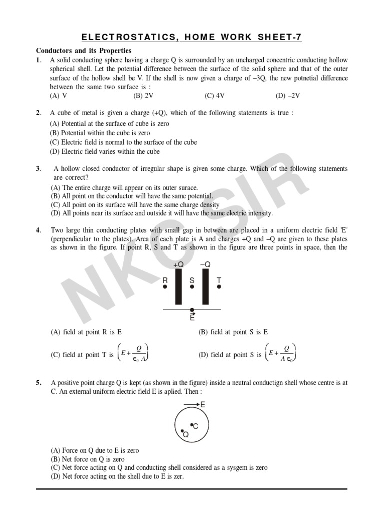 NK C SI R: Electrostatics, Home Work Sheet-7 | PDF | Electrical ...