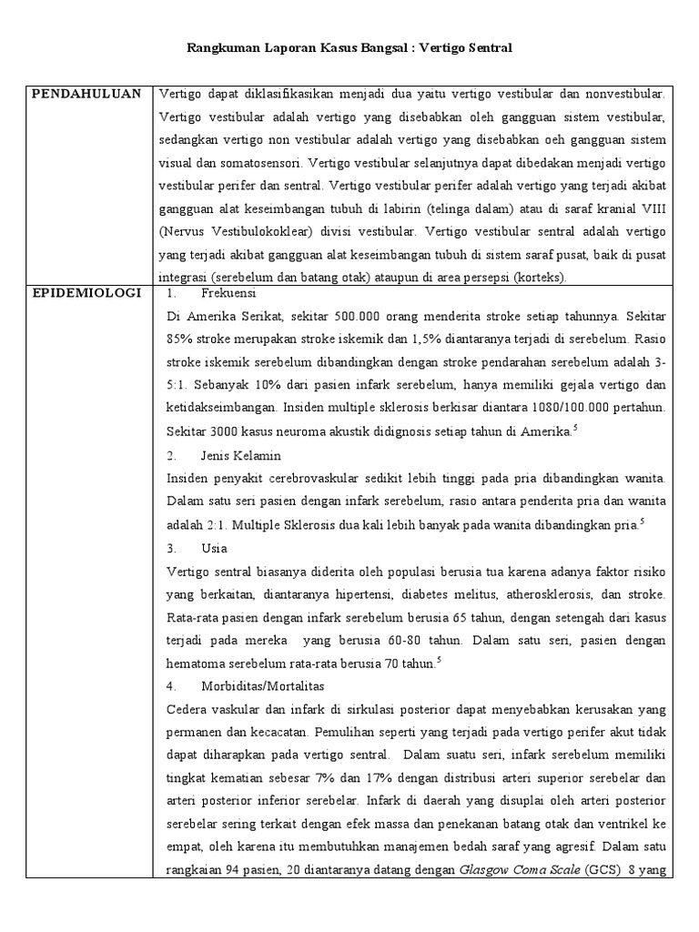 Epidemiologi Vertigo Sentral | PDF