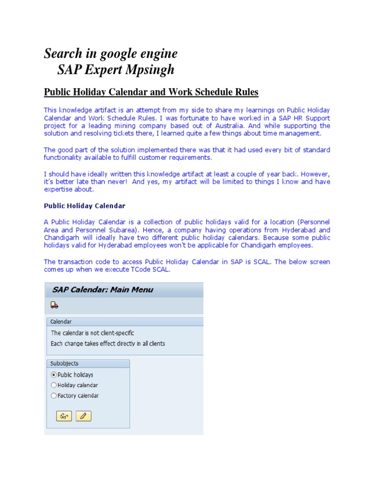 Sap Time Management Holiday and Virriant Configuration Final PDF | PDF ...