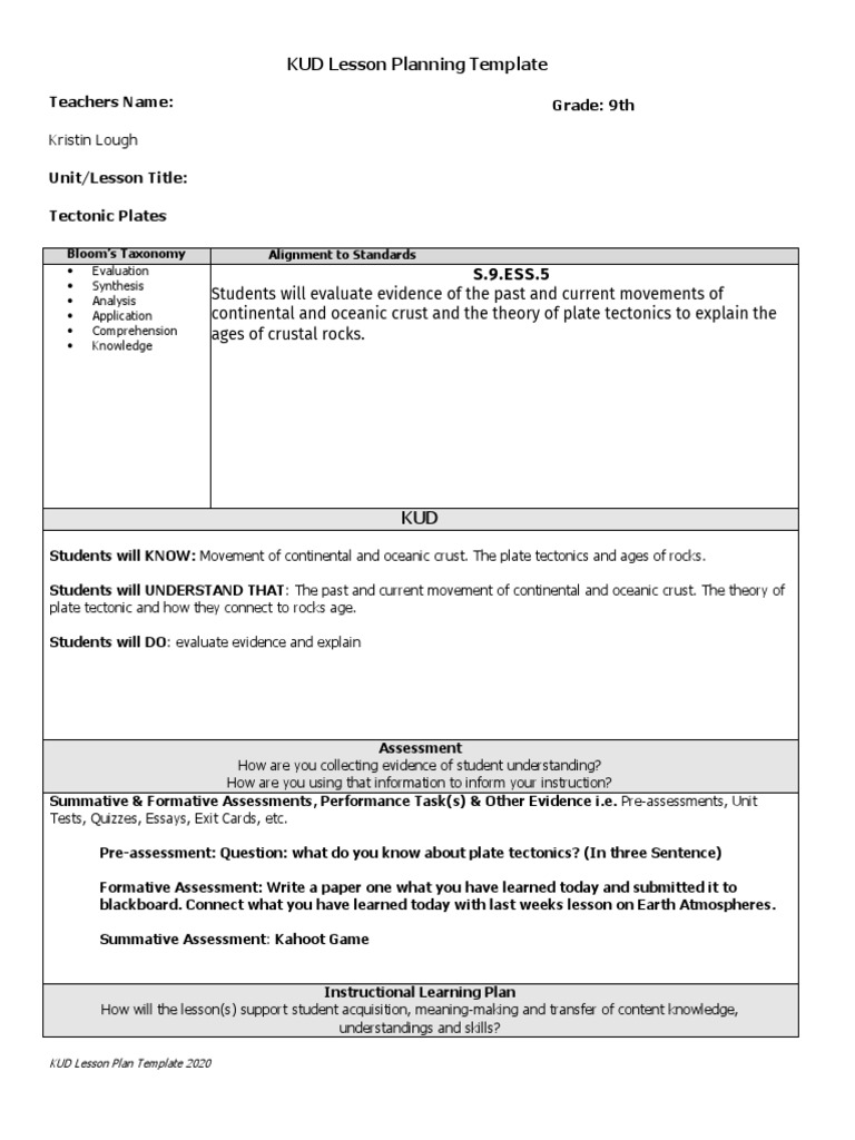 Kud Lesson Plan 2 | PDF | Educational Assessment | Education Theory