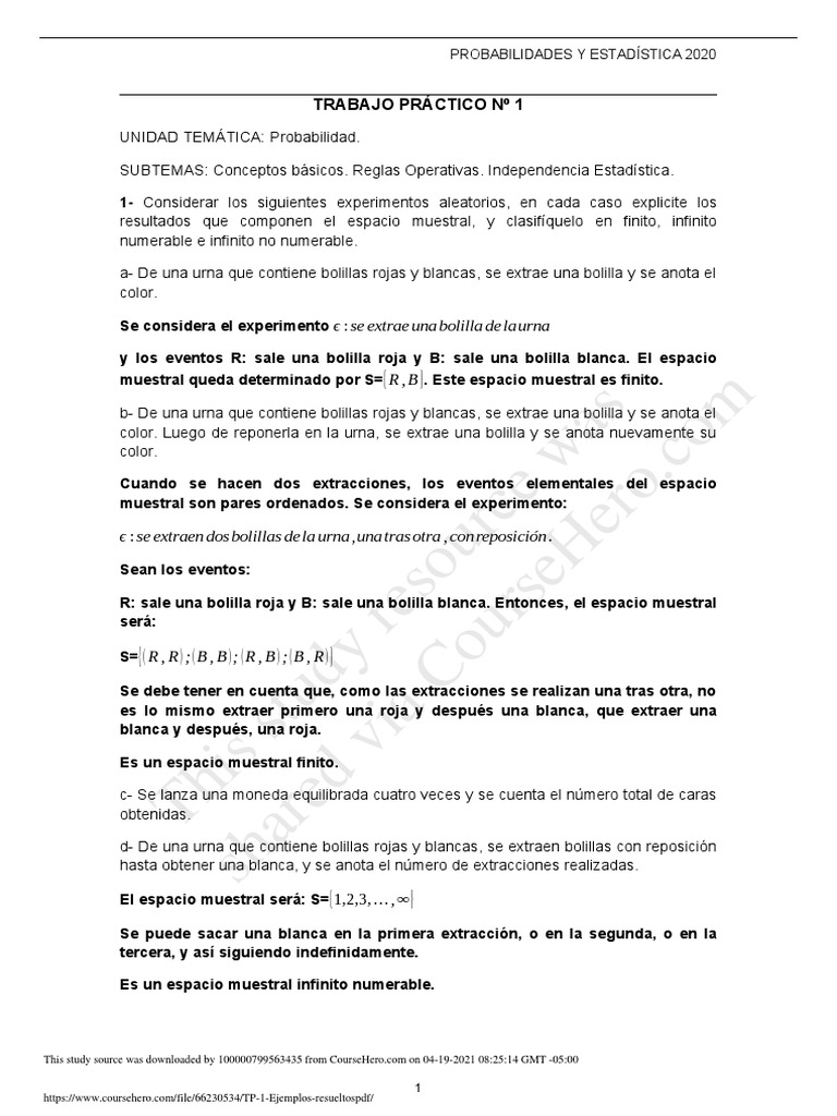 TP 1 Ejemplos Resueltos PDF | PDF | Conceptos matemáticos | Probabilidades y estadísticas
