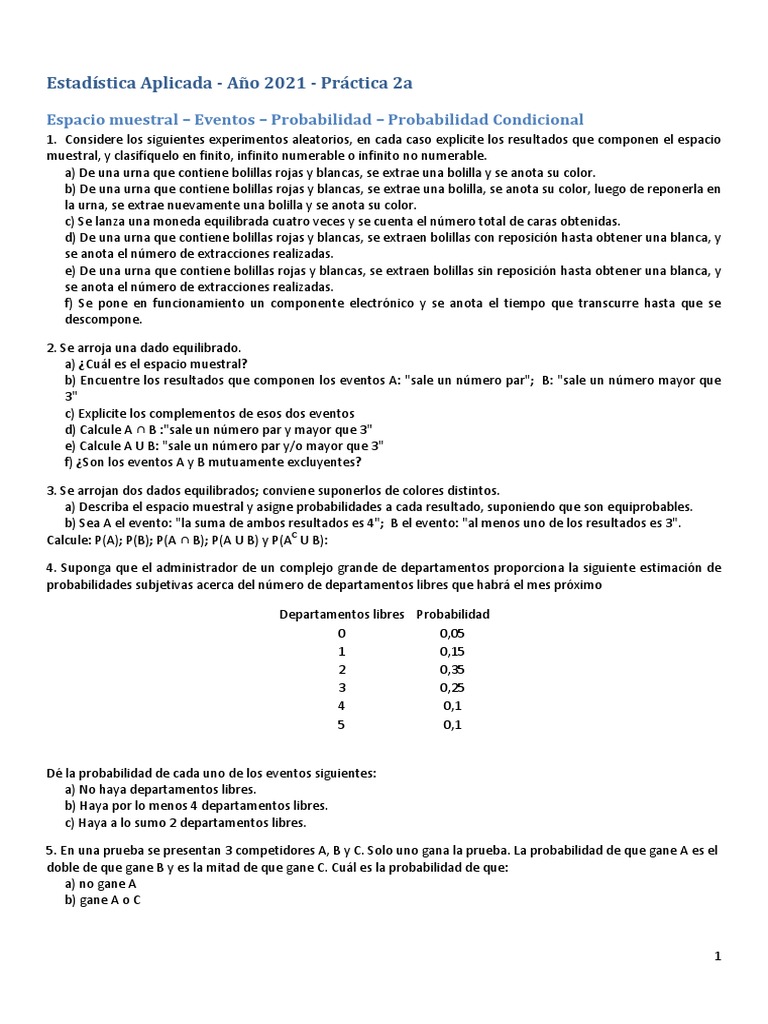 Práctica 2a | PDF | Probabilidad | Matemáticas