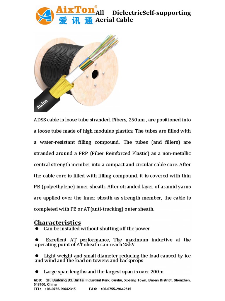 ADSS Cable Specifications Overview | PDF | Optical Fiber | Materials ...