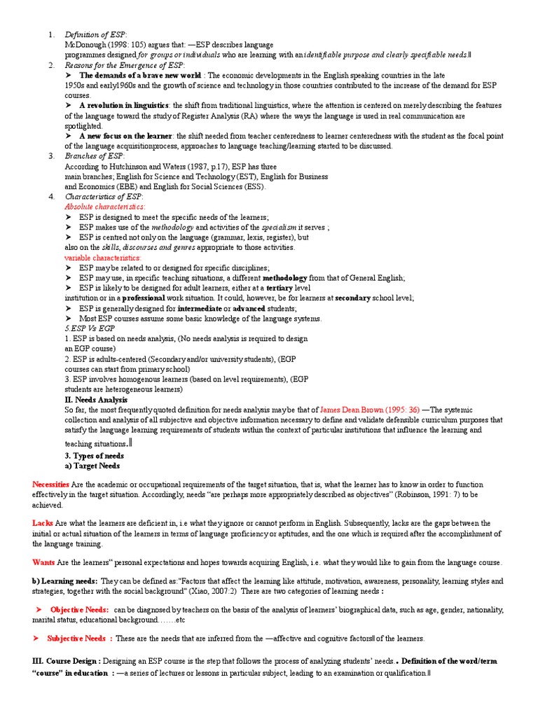 Definition of ESP:: Absolute Characteristics | PDF | Learning | Linguistics