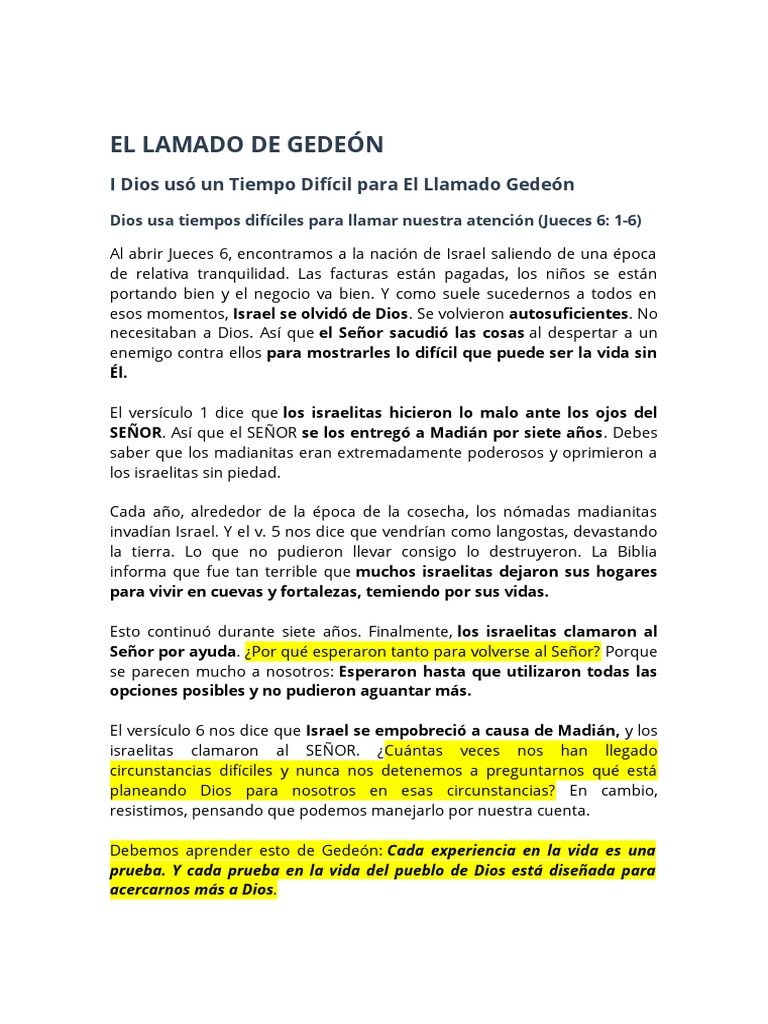 El LLamado de Gedeón | PDF | Contenido bíblico