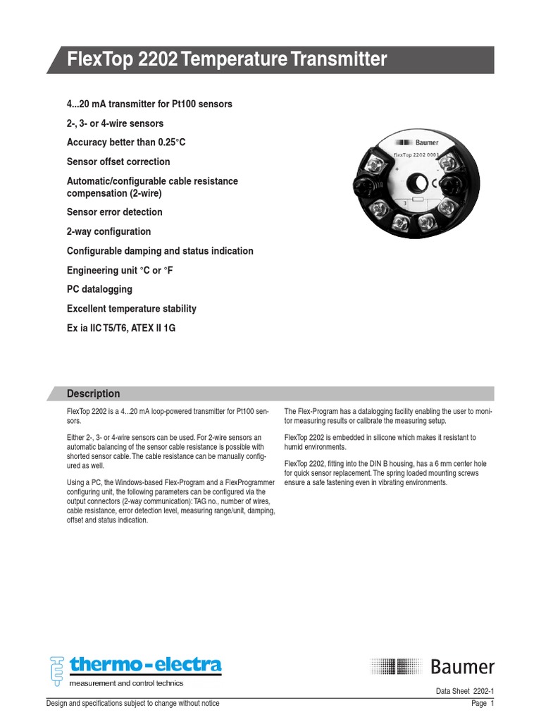 Flextop 2202 Temperature Transmitter: Description | PDF | Sensor ...