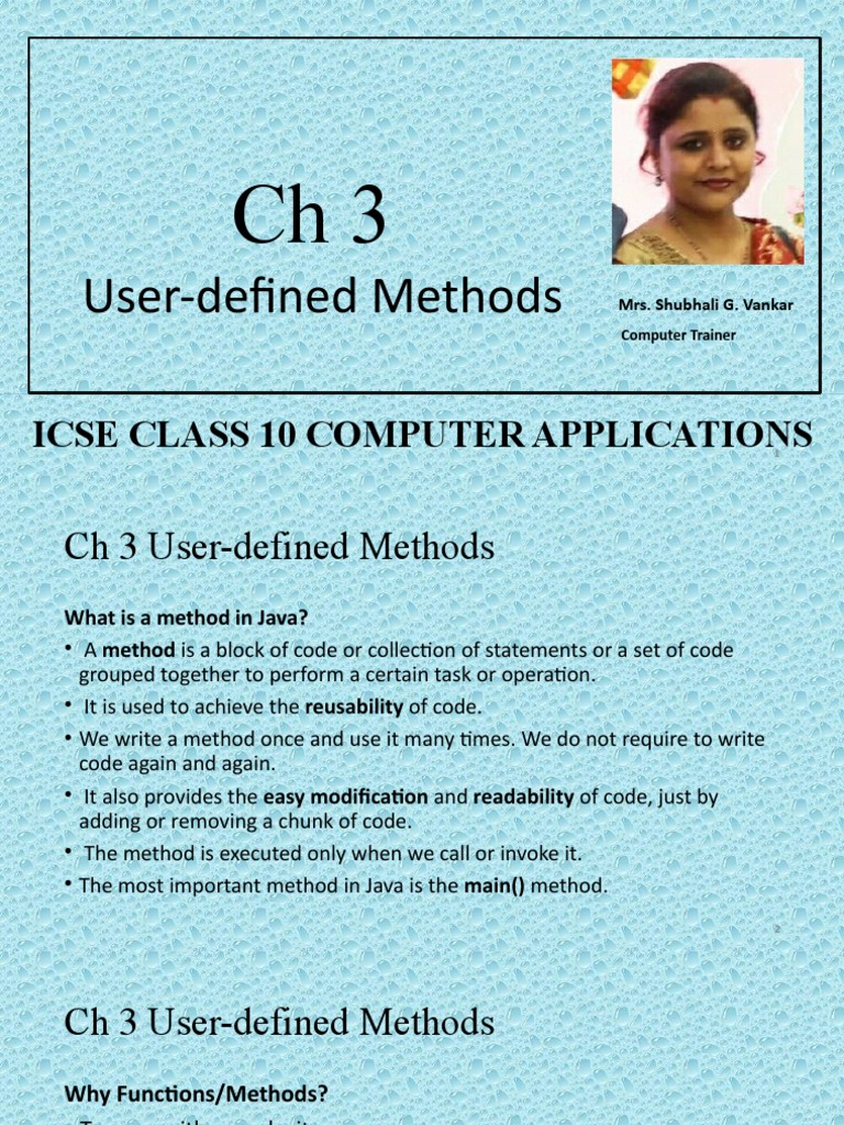 User Defined Methods Icse Class 10 Computer Applications Pdf