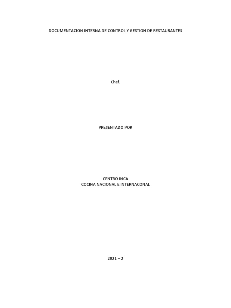 Documentacion Interna de Control y Gestion de Restaurantes | PDF ...