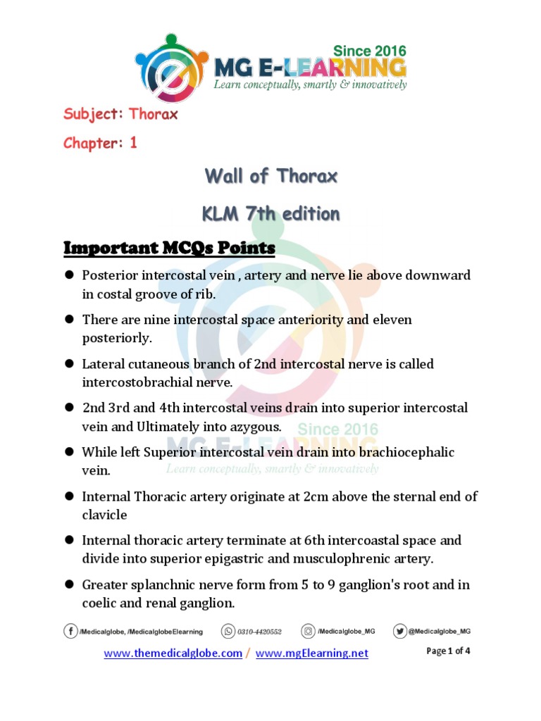 Important Mcqs Points | PDF | Musculoskeletal System | Thorax (Human ...