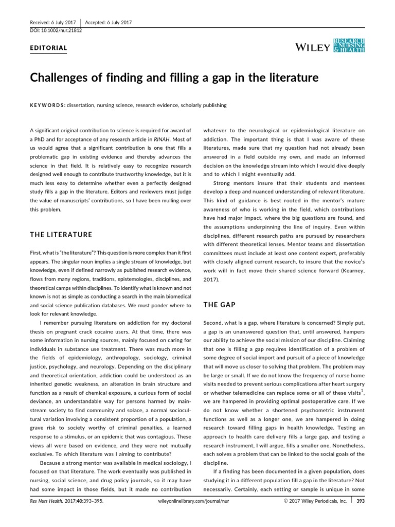 Challenges of Finding and Filling A Gap in The Literature: Editorial | Download Free PDF ...