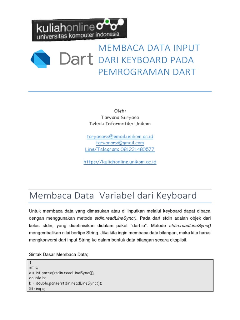 Membaca Data Input Dari Keyboard Pada Pemrograman Dart | PDF