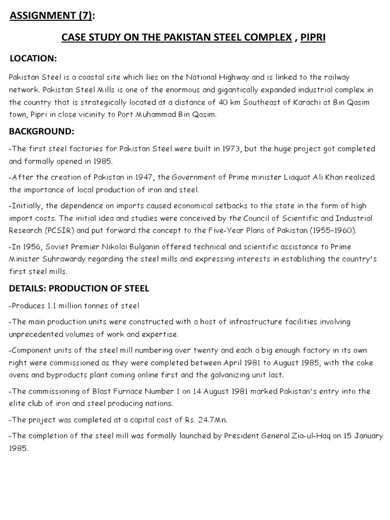 Pakistan Steel Complex Case Study | PDF | Economies | Secondary Sector ...
