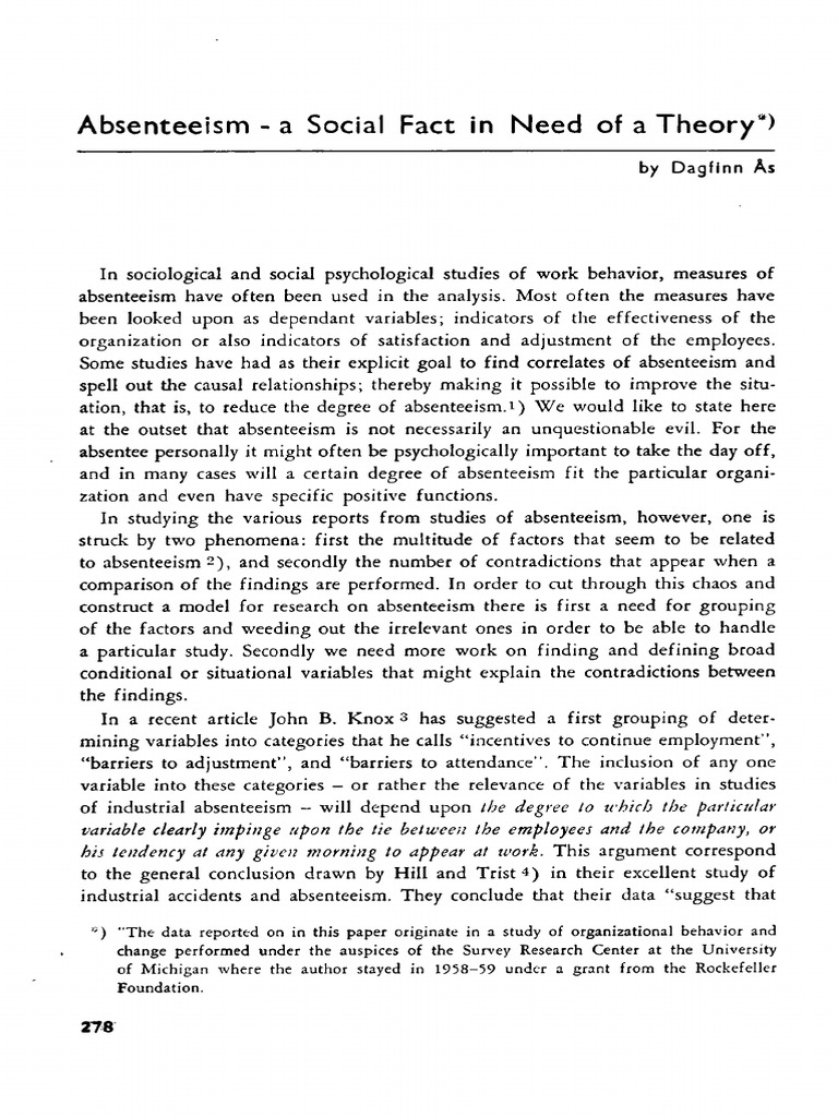 Absenteeism A Social Fact in Need of A Theory | PDF | Hypothesis ...