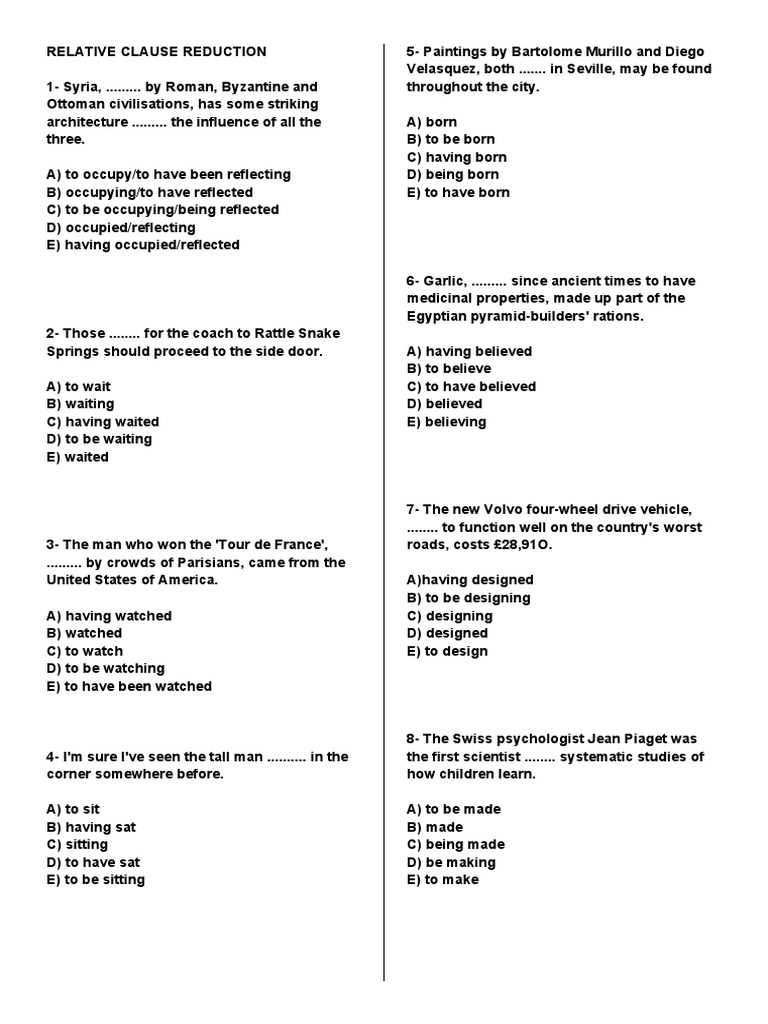 Relative Clause Reduction | PDF