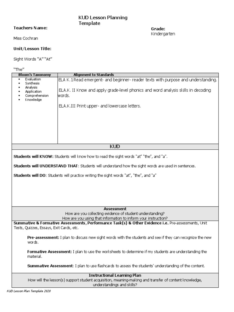 Educ 301 Lesson 1 Lesson Plan 1 | PDF | Educational Assessment | Lesson ...